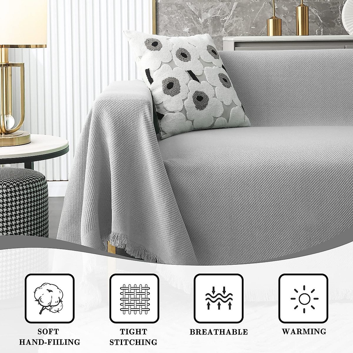 MYSKY HOME Couch Cover Sofa Covers Sectional Couch Covers for 3 Cushion Couch Sofa Cover for Living Room L Shaped Sofa Slipcovers for Dogs (X-Large, 71" x 118", Light Grey)