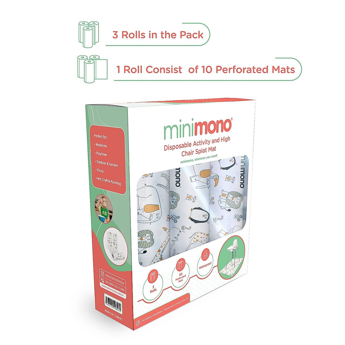 Minimono Baby Splat Mat for Under High Chair - 30 Pcs Disposable and Waterproof Splash Mats - 40"x47" Multipurpose Activity Mat for Picnic Art Craft - Baby Led Weaning Supplies (Penguins)