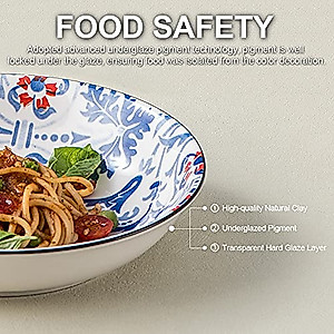 HAPPY KIT 8 inch Pasta Bowls, Salad Bowls Set of 6 for Dessert Appetizer Pasta Bread, Scratch Resistant & Leak Free, Microwave, Oven and Dishwasher Safe, Multiple Pattern