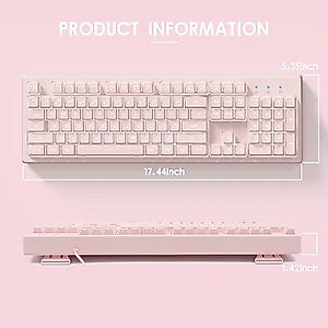 Basaltech Pink Keyboard with 7-Color LED Backlit, 104 Keys Quiet Silent Light Up Keyboard, 19-Key Anti-Ghosting Cheap Gaming Keyboard Mechanical Feeling Waterproof Wired USB for Computer, Mac, Laptop