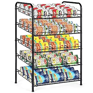 Fogein Can Organizer for Pantry, 5 Tier Can Rack Organizer Holds up to 60 Cans, Can Storage Dispenser Rack for food Storage, Kitchen Cabinet and Pantry, Black