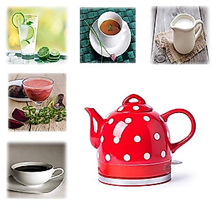 -Ceramic Electric Kettle Cordless Water Teapot, Teapot-Retro Jug, 1000W Water Fast for Tea, Coffee, Soup, Oatmeal-Removable Base, Automatic Power Off,Boil Dry Protection-and/Blue/Red