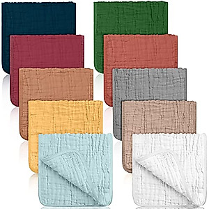 10 Pack 20 x 10 Inch Muslin Burp Cloths Baby Girl Boys Large Cotton Burp Cloths 6 Layers Newborn Burp Rag Soft Absorbent Unisex Baby Muslin Towel for Newborn Gift Set, Multicolored (Cute Colors)