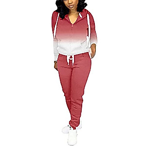 Nimsruc Two Piece Outfits For Women Casual Tracksuit Hoodie Jogging Suits Long Sleeve Sweatsuit Pants Sets Pink Gradient S