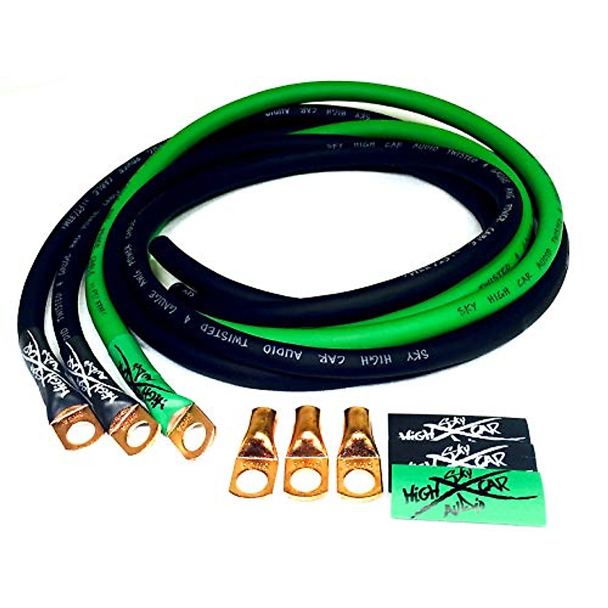 Sky High Oversized 4 Gauge OFC Big 3 Upgrade Green/Black Electrical Wiring Kit