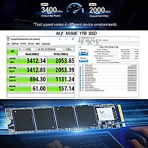 BUANIIH SSD 1TB PCle 3.0x4, NVME M.2 2280, Internal Solid State Drive,Storage and Memory Expansion for Gaming,Speeds of up-to 3400MB/s