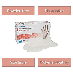 McKesson Vinyl Exam Gloves, Non-Sterile, Powder-Free, Large, 100 Count, 10 Boxes, 1000 Total