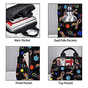 SWEET TANG Backpack for Autism Awareness Ribbon Black Bookbag