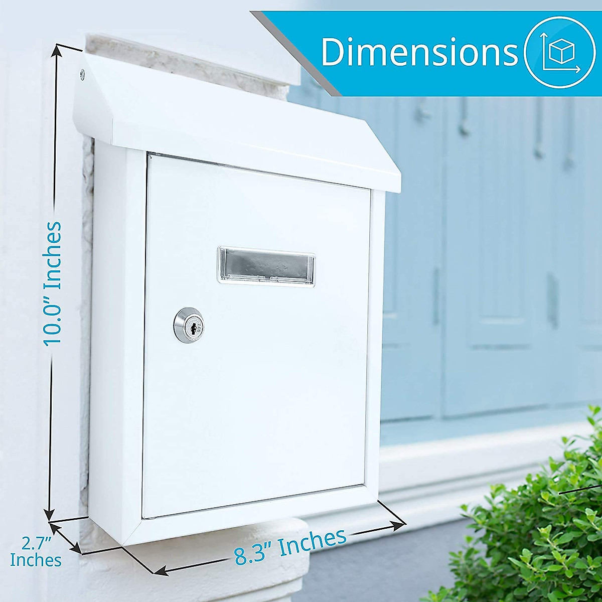 SereneLife SLMAB01 Weatherproof Wall Mount Mailbox-Outdoor Galvanized Metal Key Large Capacity, Commercial Rural Home Decorative & Office Business Parcel Box Package Drop Slot Secure Lock, White