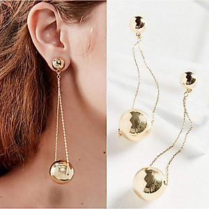 Doubnine Long Chain Earrings Metallic Ball Gold Drop Dangle Modern Threader Earrings Wedding Bridal Jewelry for Women