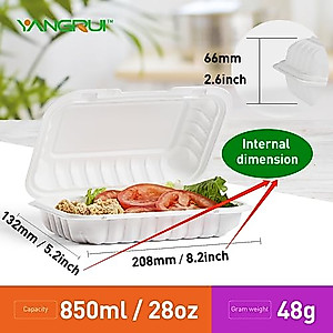 YANGRUI Clamshell Food Containers, Shrink Wrap 50 Pack 9 x 6 Inch 28 OZ Plastic Hinged To Go Containers Microwave Freezer Safe BPA Free Take Out Container