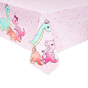 BLUE PANDA Pink Dinosaur Party Decorations for Girl's Birthdays, Plastic Tablecloth (54 x 108 in, 3 Pack)