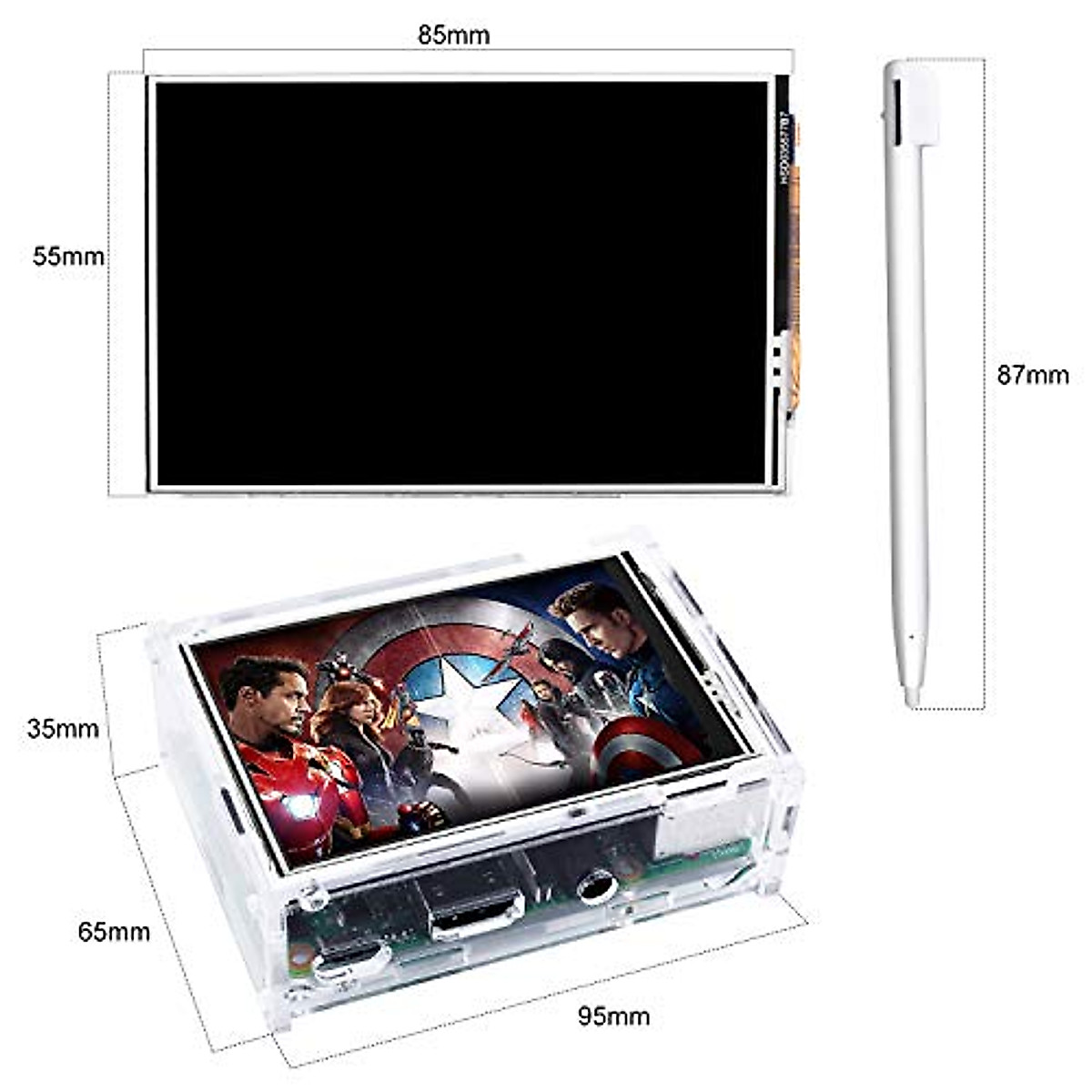 kuman 3.5 Inch Touch Screen with Protective Case 320x480 Resolution TFT LCD Display for Raspberry Pi 3B+, 2B, B+