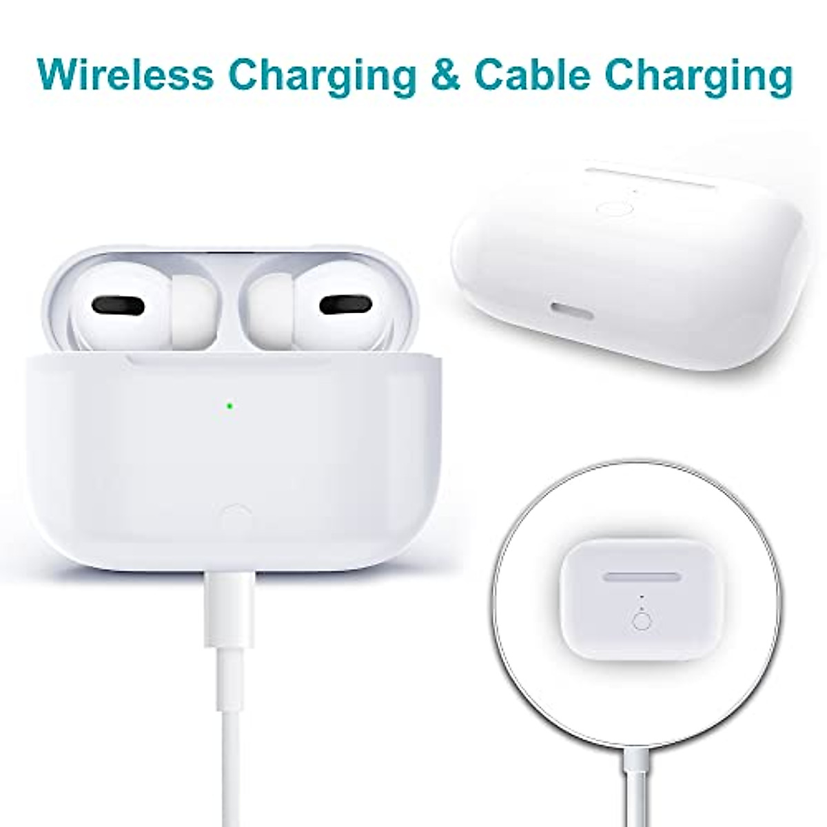 Wireless Charging Case Compatible with AirPods Pro, for Airpods Pro Charger Replacement Cases, Support Bluetooth Pairing&Sync Button,660 Mah Built-in Battery,White (Earbuds Not Included)