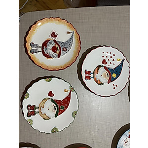 Anka Handcrafts - Christmas Home Decors - Santa's Dwarves - Handmade & Handpainted Ceramic Plates with Unique Embossed Surface – w Navy Int. Velvet Case – Christmas for Homes 760