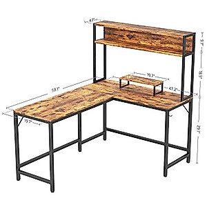 CubiCubi L-Shaped Desk with Hutch,59" Corner Computer Desk,Home Office Gaming Table Workstation with Storage Bookshelf
