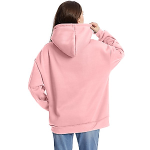KEEVICI Cute Strawberry Cow Hoodies for Teen Girls Pastel Pink Sweatshirt Aesthetic Kawaii Sweater Warm Hooded Pullover Tops
