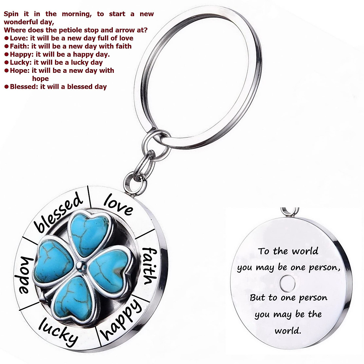 XinSiChen Stainless Steel Key Chain Lucky Spinning Four Leaf Clover Key Ring Novelty Gift for Girlfriend Boyfriend BFF Mom Daughter
