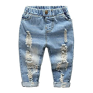 TJTJXRXR Little Baby Boys Girl Ripped Western Jeans Kids Girls Friend Style Denim Pants (2-3Years, Blue)