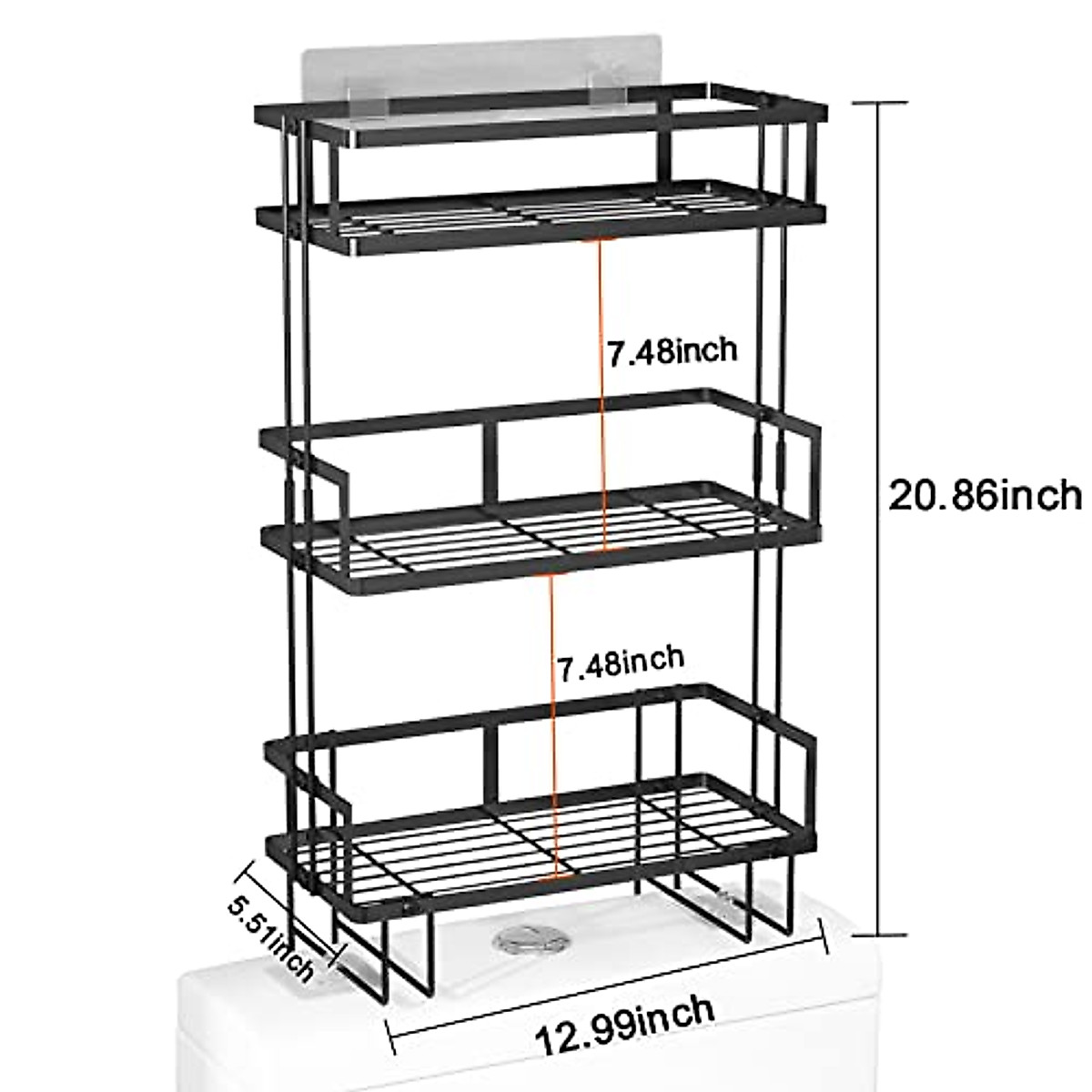 Bathroom Organizer Counter Shelf, Over The Toilet Storage, 3-Tier Bathroom Organizer Shelves, Multifunctional Toilet Rack,No Drilling Space Saver with Wall Mounting Design