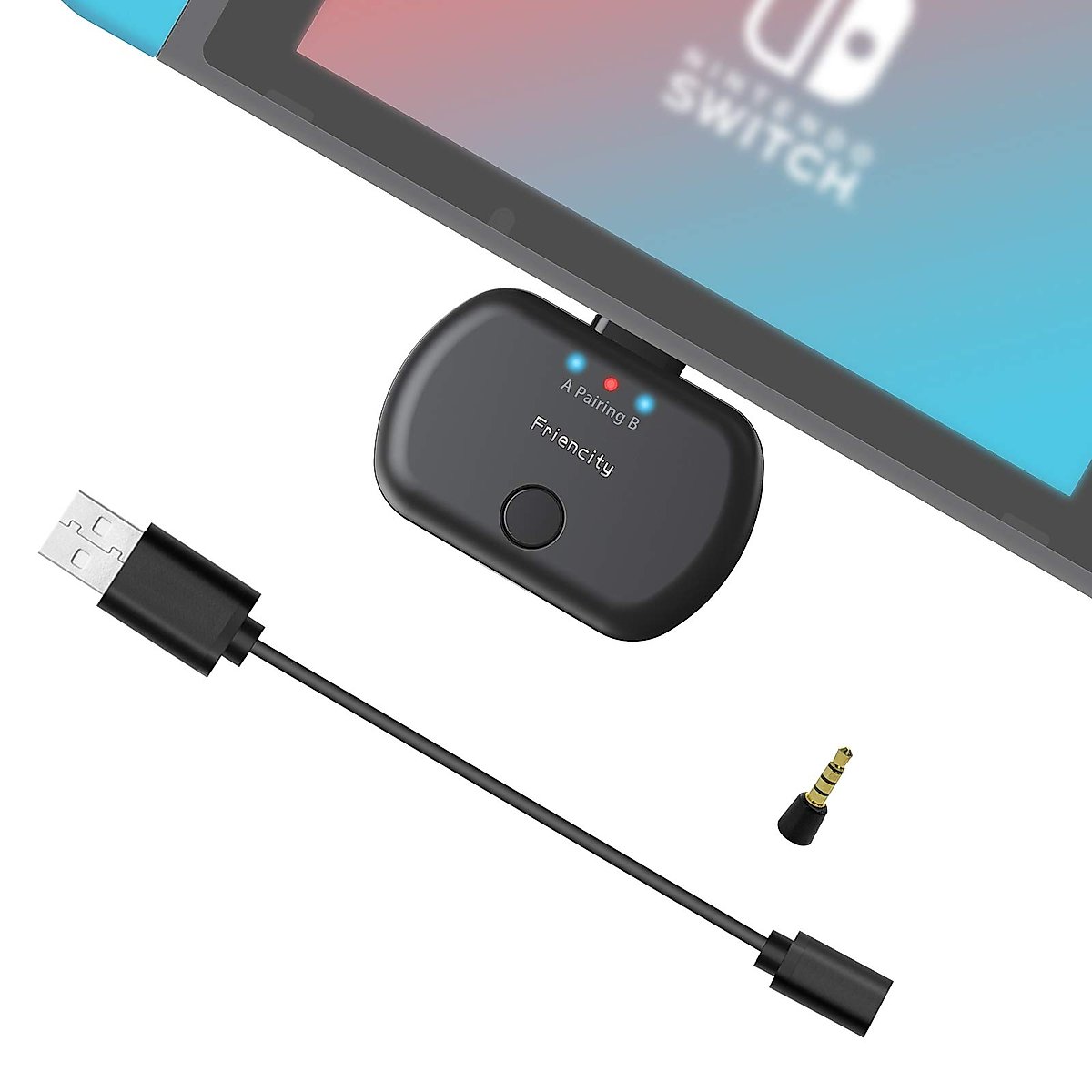 Friencity Bluetooth Audio Transmitter for Nintendo Switch PS4, Low Latency USB Type C Wireless Adapter, Support in-Game Voice& Two Headphones, Compatible with Airpod, Bose, Sony Headphone, Plug n Play