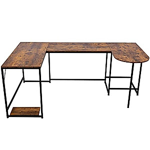 Merax U-Shaped Computer, Industrial Corner Writing CPU Stand, Gaming Table Workstation Home Office Desk, 78.7" L x 47" W x 30.1" H, Tiger