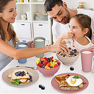 Cainfy Wheat Straw Dinnerware Set for 6, Upgraded Unbreakable Cereal Fruit Soup Rice Bowls Plates Mugs Sets for Outdoor Camping Dishwasher Microwave Safe