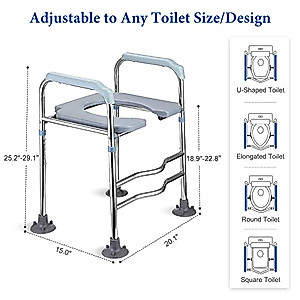 Raised Toilet Seat with Handles: Hybodies Stand Alone Toilet Seat Riser for Seniors Adult, Toilet Safey Aids with Armrest & Height Adjustment, Bathroom Assist Frame, Fits Any Toilet, Up to 330lbs