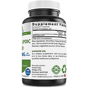 Brieofood Alpha Lipoic Acid 600mg per Serving - 240 Capsules - Non-GMO, Gluten Free