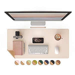RENMTURE Dual-Sided Desk Pad,Natural Cork & PU Leather Large Mouse mats for Office and Home Work,Desk Protector Non-Slip (36"x17",Apricot+Cork)