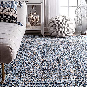nuLOOM Hand Braided Otelia Denim And Jute Area Rug, 4' x 6', Denim