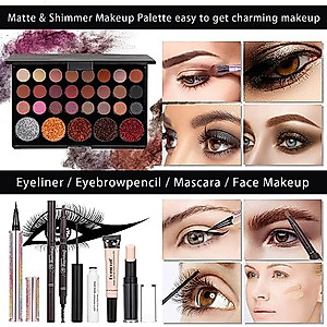 Makeup Kit For Wonmen Full Kit Eyeshadow Eyeliner lipgloss, Lipstick Makeup brushes Mascara Eyebrow pencil Concealer Face Powder Primer make up Set For Girls Beginners