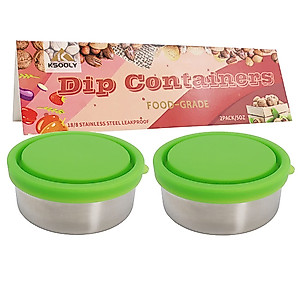Ksooly 5 oz Leak Proof Snack and Side Dish Containers | Set of 2 (5 oz) | Spill Proof in Bags and Bento Boxes | Food Grade Stainless Steel with Seal Lids, Green