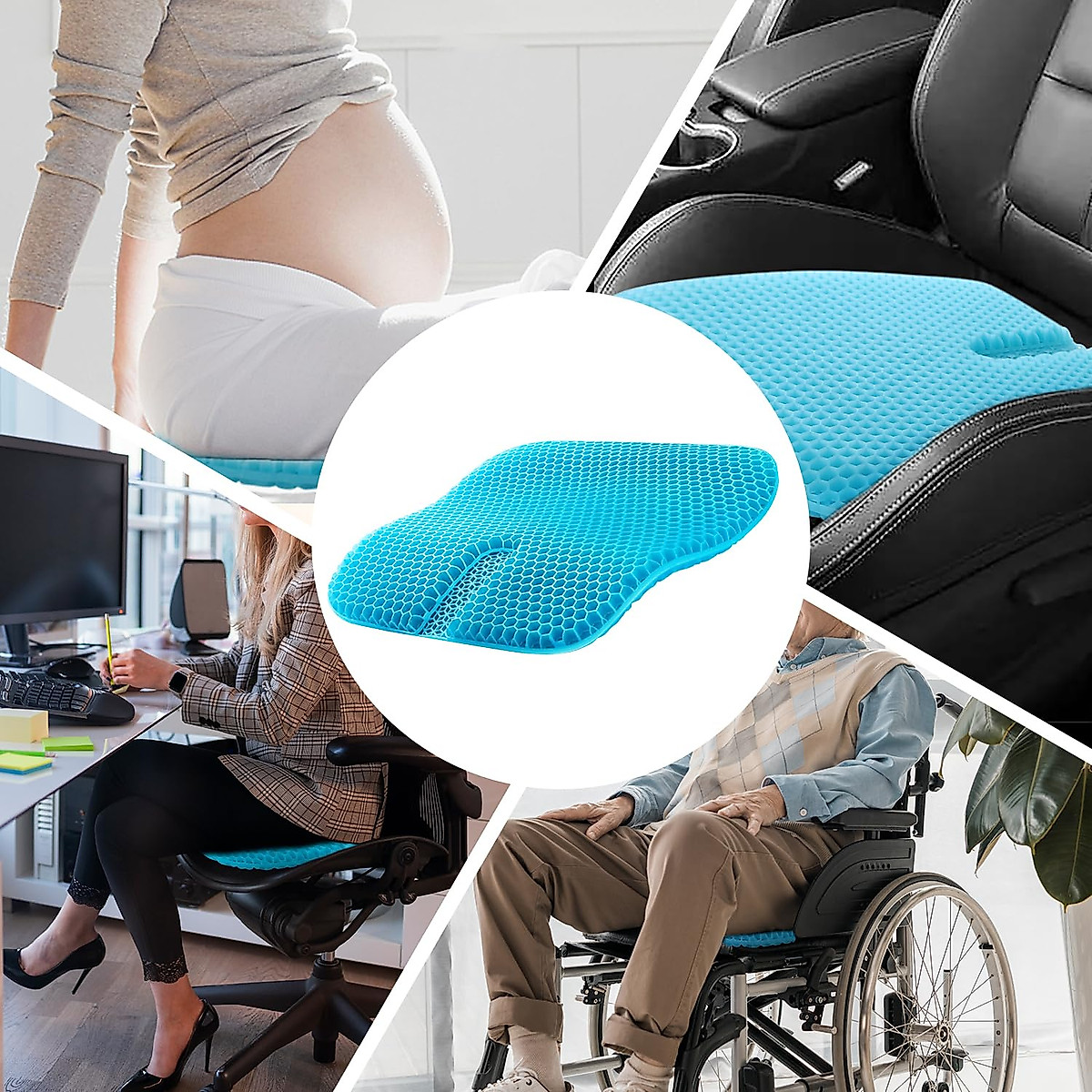 JLD Gel Seat Cushion for Long Sitting Breathable Honeycomb Design Pain Relief Egg Seat Cushion, Gel Enhanced Seat Cushion, Non-Slip, Egg Sitter Support Cushion, for Home Office Chair Cars Wheelchair