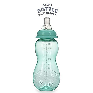 Nuby New 3 Stage Ultra Durable Tritan Grow with Me No-Spill Bottle to Cup, 10 Oz, Teal, 80387