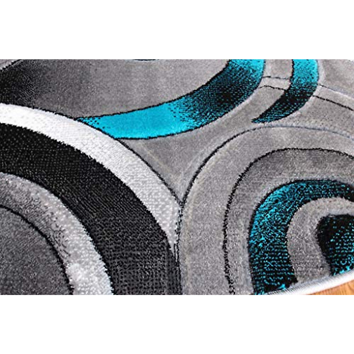 Masada Rugs, Turquoise Grey Modern Contemporary Woven Round Area Rug, Hand Carved (5 Feet 6 Inch X 5 Feet 6 Inch) Round, Turquoise