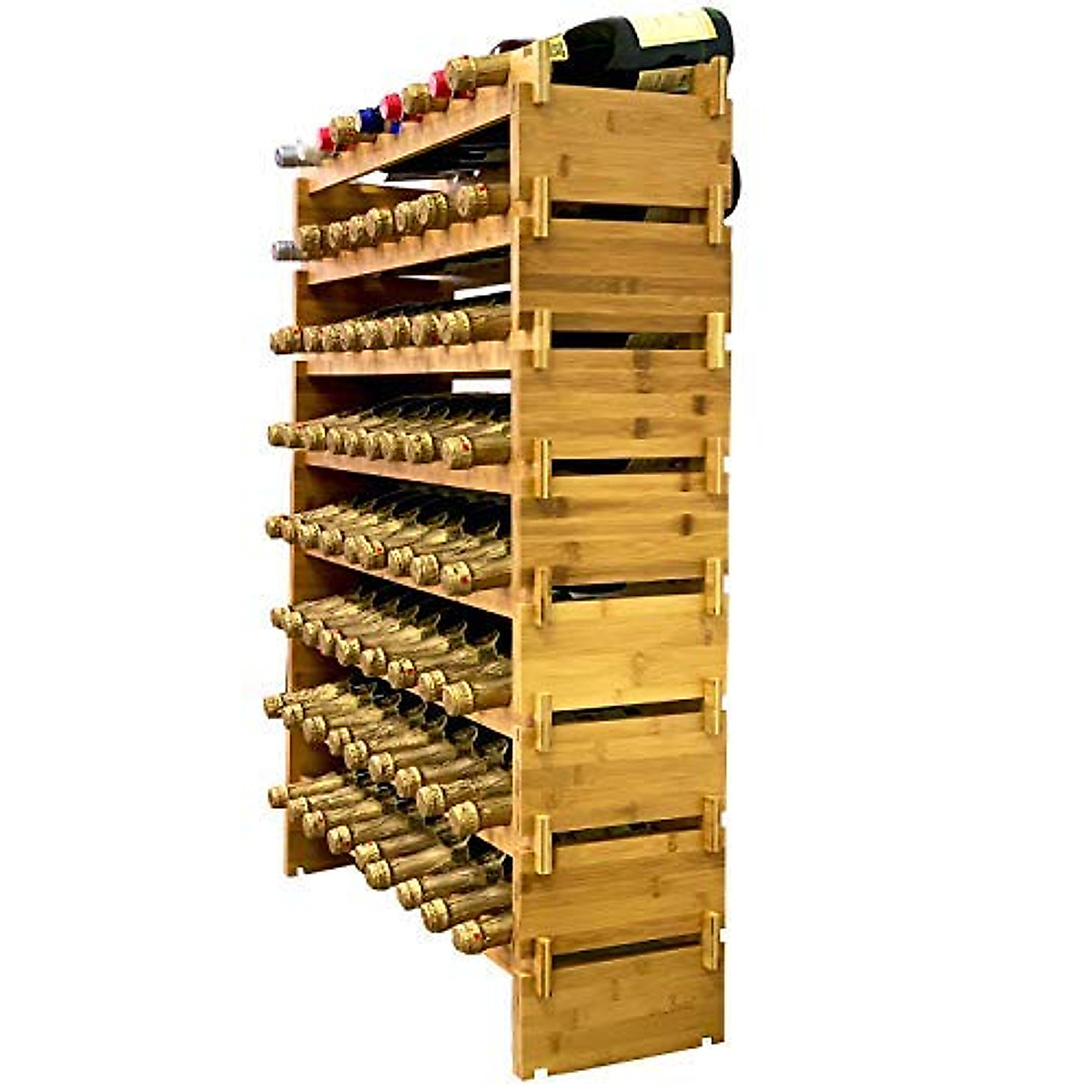 DECOMIL 72 Bottle Stackable Modular Wine Rack Wine Storage Rack Solid Bamboo Wine Holder Display Shelves, Wobble-Free (Eight-Tier, 72 Bottle Capacity)