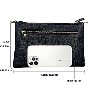 Beurlike Leather Wristlet Wallet Clutch Purses For Women Small Crossbody Phone Bags (Black)