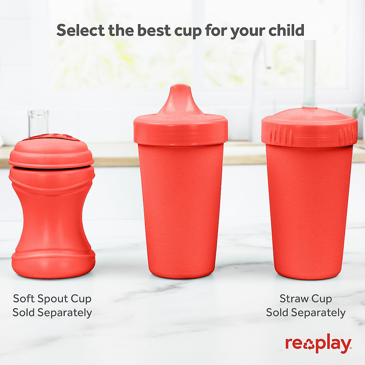 Re-Play Made in USA 10 Oz. Sippy Cups for Toddlers, Pack of 6 - Reusable Spill Proof Cups for Kids, Dishwasher/Microwave Safe - Hard Spout Sippy Cups for Toddlers 3.13" x 6.25", Multicolored