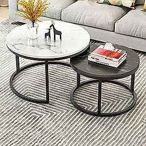 Articles for daily use 2 Piece Nested Round Coffee Table, Metal Frame MDF Desktop Living Room Coffee Table, Sofa Snack Table, Living Room and Office Decorative Furniture Coffee Table