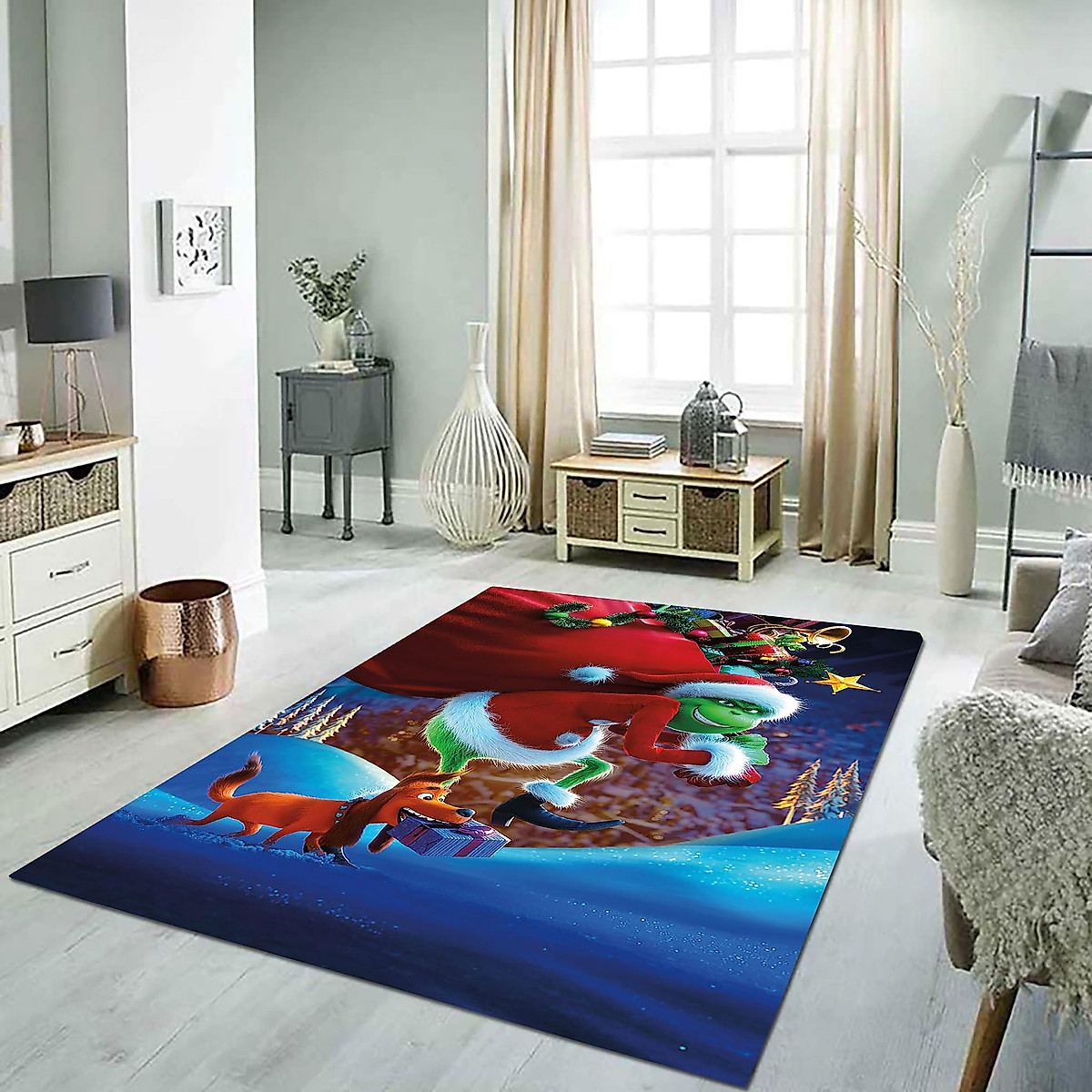 SHOUSE Grinch Christmas Decorations Area Rug, Merry Christmas Rugs for Living Room, Nursery Rug, Winter Holiday Party 8x10 Area Rugs Washable Rug, Festive Bedroom Rug and Room Decor 4 (84*60 inches)
