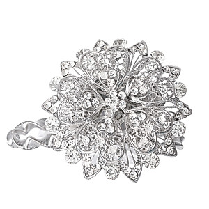 FURIJING Magnetic Crystal Curtain Tie Backs,Curtain Bling Tiebacks,Crystal Curtain Holdbacks,Tie Back Curtains Magnetic Drapery Tiebacks,Sparkling Flower Curtain Buckle Holder-FWF001Silver-2 Pack