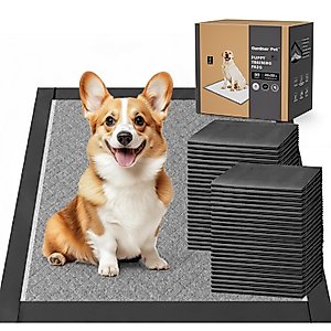 Charcoal Puppy Pads Rugular 22x22 Inches Small Dog Pee Pads Odor-Control & Leak-Proof Disposable Pet Training Black Full Edge-Wrapping Thicken Potty Pad for Dogs, Cats, Rabbits (50 Pieces)