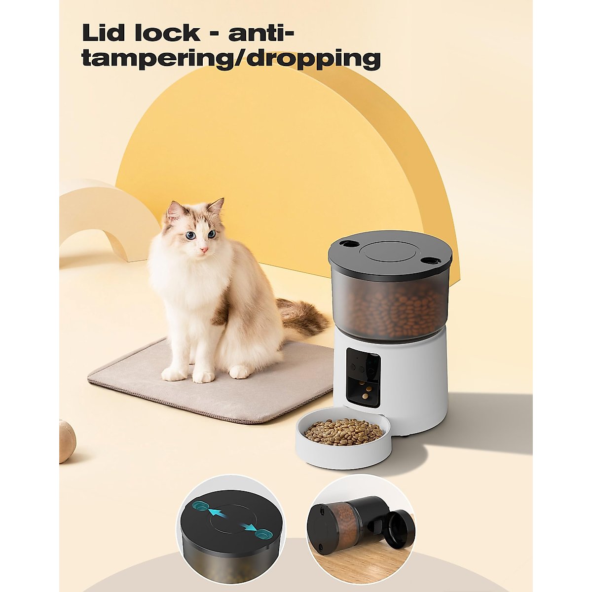 Automatic Cat Feeder: 2.4G/5G Cat Food Dispenser - Cat Feeder with 1-10 Meals - WiFi Cat Feeder Automatic - APP Control - Cat Automatic Feeders - Auto Cat Feeder - 3L Pet Feeder - BEMOONY White