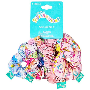 LUV HER Squishmallows Cute Scrunchies for Girls - 4 Large Printed Hair Scrunchies with Your Favorite Characters, Ages 8+