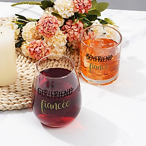 DAZLUTE Engagement Gifts for Couples, Boyfriend and Girlfriend Wine and Whiskey Glass Gifts Set，Wedding Gifts Valentine’s Day Gifts Bridal Shower Gifts for Mr Mrs Him Her Bride Groom Fiance Fiancee