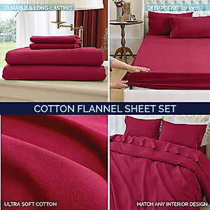 Elegant Comfort Soft 4-Piece 100% Turkish Cotton Flannel Sheet Set - Premium Quality, Deep Pocket Fitted Sheet, Ultra Soft, Cozy Warm Flannel Sheets - Full, Burgundy