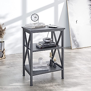 CubiCubi Oxford Side Table, Dual USB Charging Ports End Table, Nightstand Steel Frame, Home Decorative for Living Room Bedroom, Wooden Shelves and Rustic Style, Black