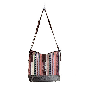 Myra Bag Multicolored Shoulder Bag Upcycled Cotton & Cowhide Leather S-2857