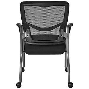 Office Star ProGrid Deluxe Stackable Visitor's Chair with Breathable Back and Padded Lumbar Support Seat, with Rolling Casters, Coal FreeFlex